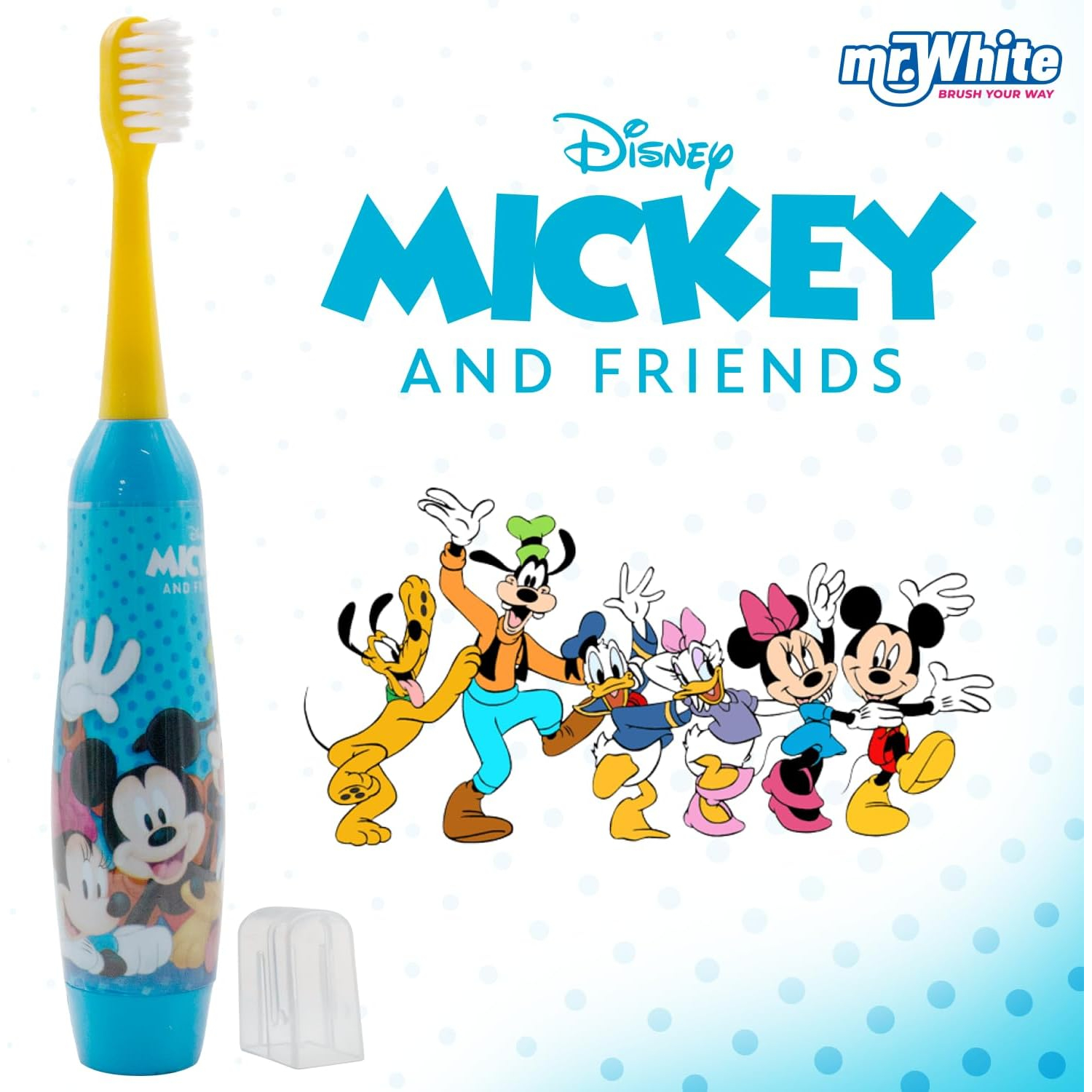Disney Mickey Mouse Battery Powered Toothbrush with Protection Cap Soft Vibrating Head System and Comfortable Handle for Kids 4 Years Includes 1